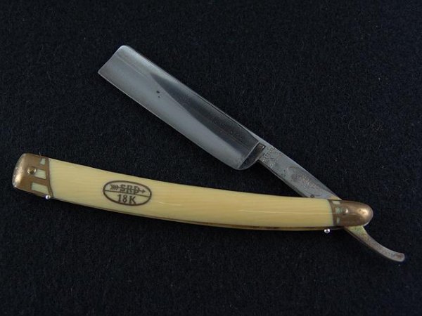 Antique Straight Razor W/ Inlaid Srd 18k