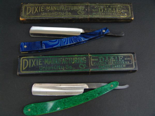 2355: PAIR OF DIXIE STRAIGHT RAZORS -BLUE & GREEN