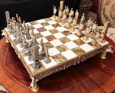 Piero Benzoni Gilt And Silver Plated Chess Set