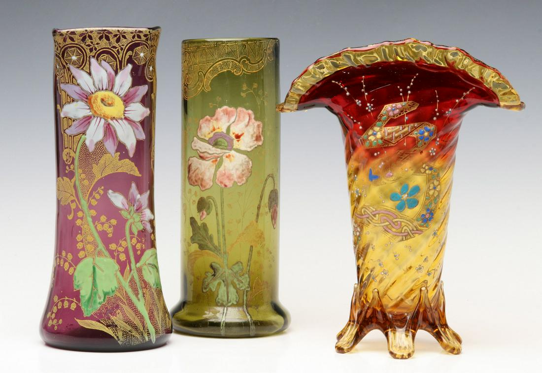 THREE VICTORIAN ERA ENAMELED BOHEMIAN ART GLASS VASES - Oct 26, 2019 ...