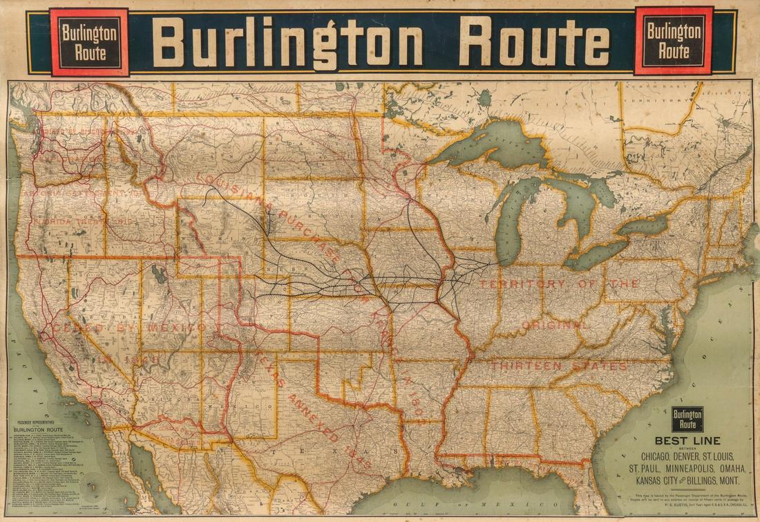 A BURLINGTON ROUTE RAILROAD SYSTEMS WALL MAP DATED 1896 - May 30, 2020 ...