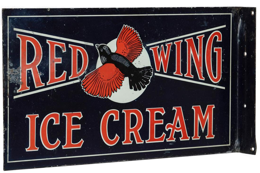 For Auction: A PORCELAIN ENAMEL FLANGE SIGN FOR RED WING ICE CREAM ...