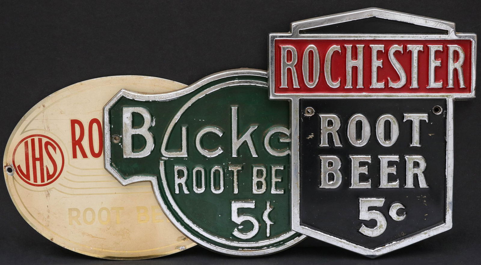 For Auction: THREE 5 CENT ROOT BEER BARREL SIGNS CIRCA MID 20TH CENT ...