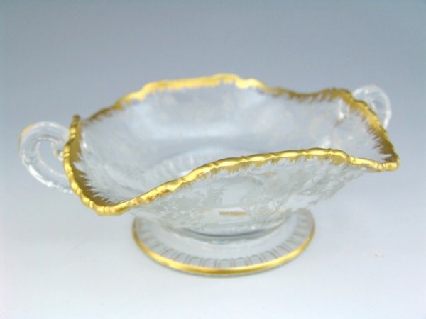 Cambridge Rose Point Crystal Candy Dish With Gilt