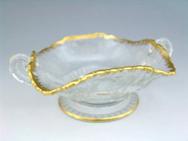 Cambridge Rose Point Crystal Candy Dish With Gilt
