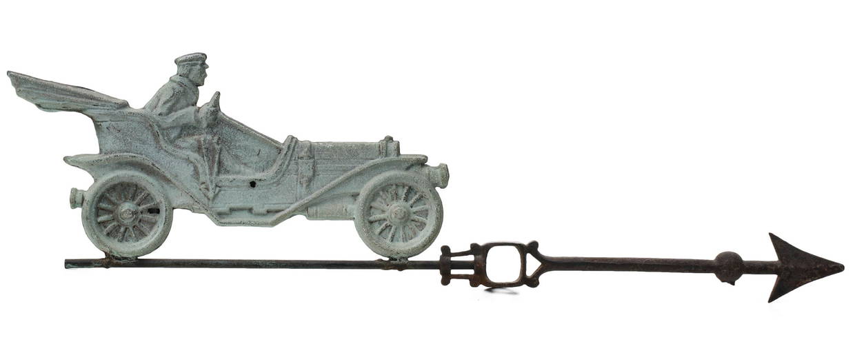 A Lightning Rod Weather Vane With Open Touring Car