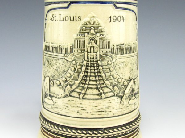 854: 1904 ST LOUIS WORLDS FAIR, BEER STEIN 1/2 L