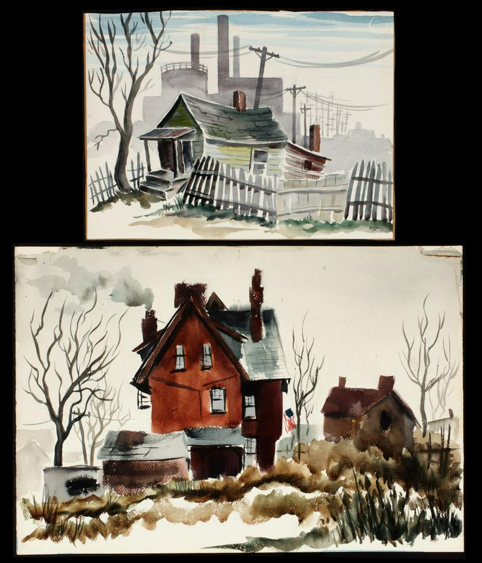 Wayne Duquoin Midwest Regionalist Watercolors (2 Works)