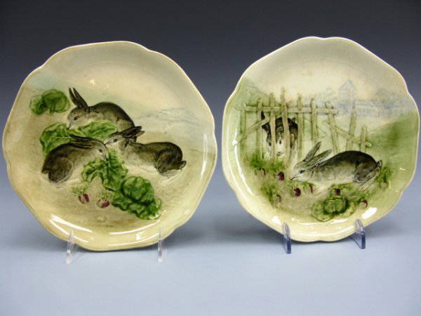 Higgins & Seiter Majolica Rabbit Plates, C 1900