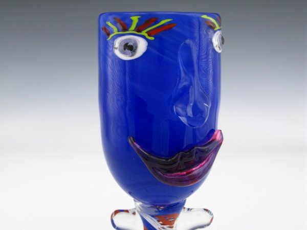 ARTHUR ALLISON ART GLASS FACE GOBLET