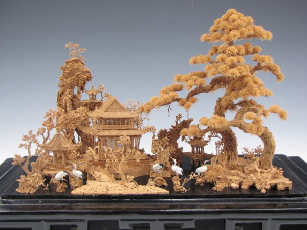 AN INTRICATE AND COMPLEX CHINESE CORK SCULPTURE