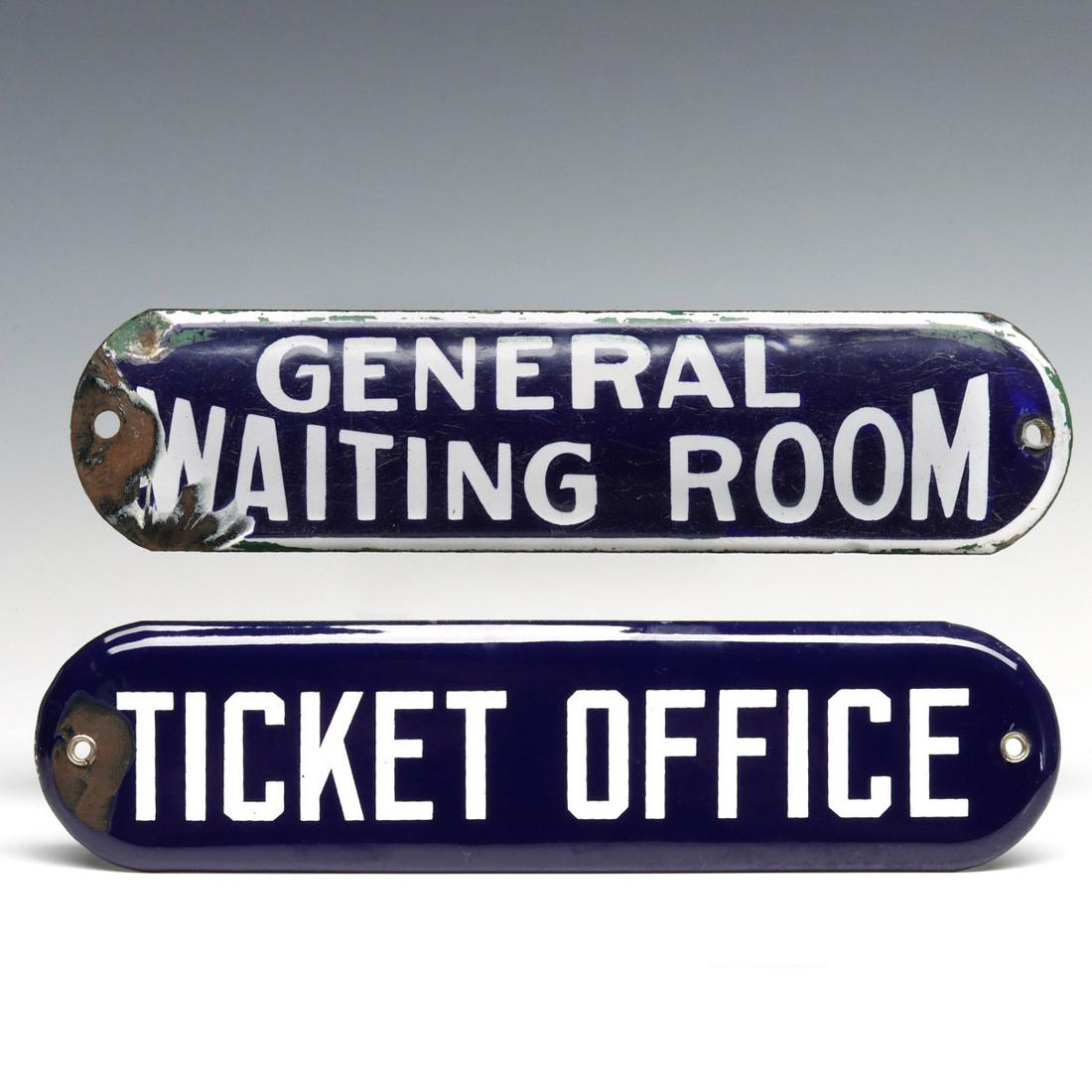 Two Porcelain Enamel Train Station Signs