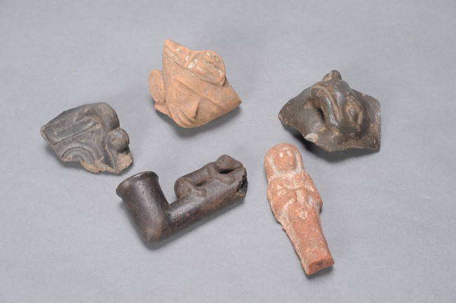 Three S. American Effigy Shards, Pipe & Egyptian