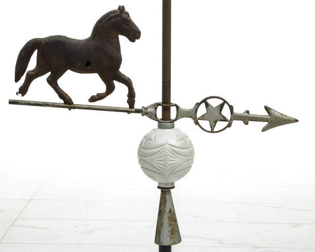 A Lightning Rod Weather Vane With Horse And Goshen Ball