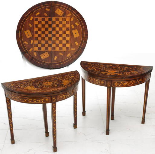 Circa 1800 Dutch Mahogany And Inlay Game Table Pair