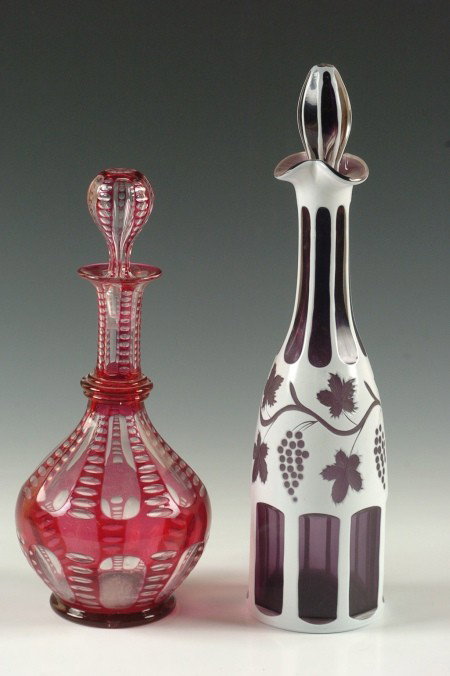 Two Pieces Bohemian Cased Cut Glass