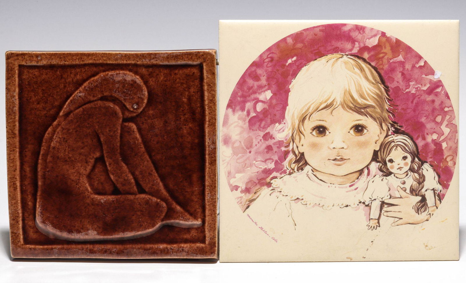 A Hyalyn Portrait Tile, Plus A Majolica Tile