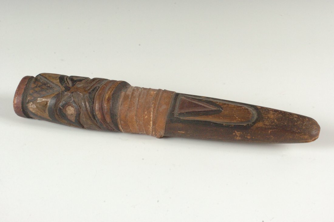 A NORTHWEST COAST CARVED WOOD KNIFE SHEATH