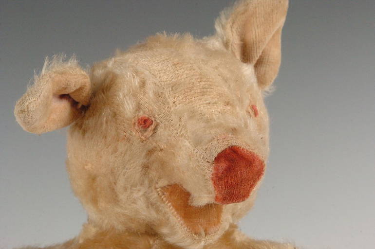 Antique Mohair Pig With Excelsior