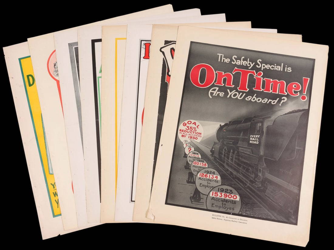 Eight Railroad Safety Posters For A.r.a. & A.a.r. Auction