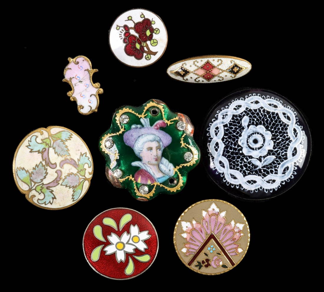 Fine French & Other Enamel Sewing Buttons 1870-1920 Auction