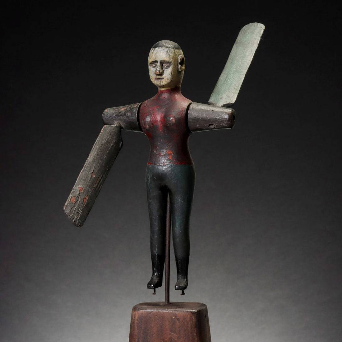 A 19th C. Carved And Painted Figural Acrobat Whirligig Auction