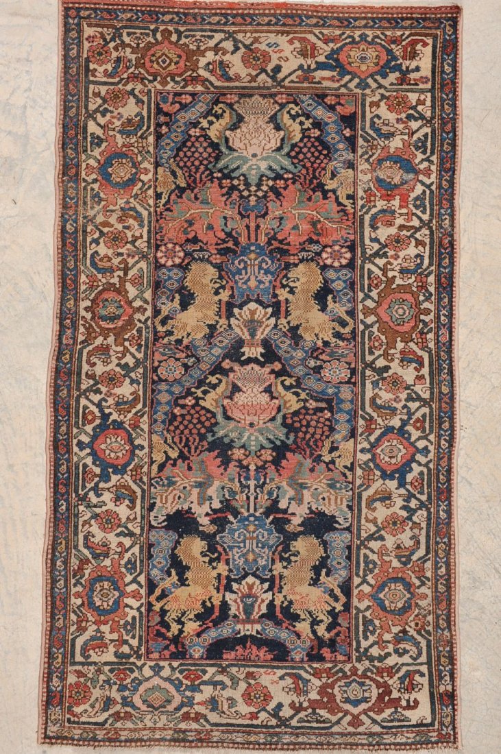 OLD PERSIAN HAMADAN RUG WITH STANDING LIONS