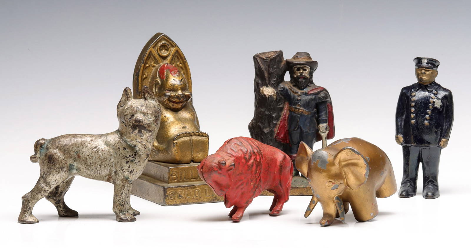 Six Antique Cast Iron Banks Including Captain Kidd Auction