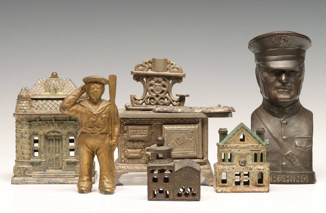 Five Antique Cast Iron Still Banks Auction