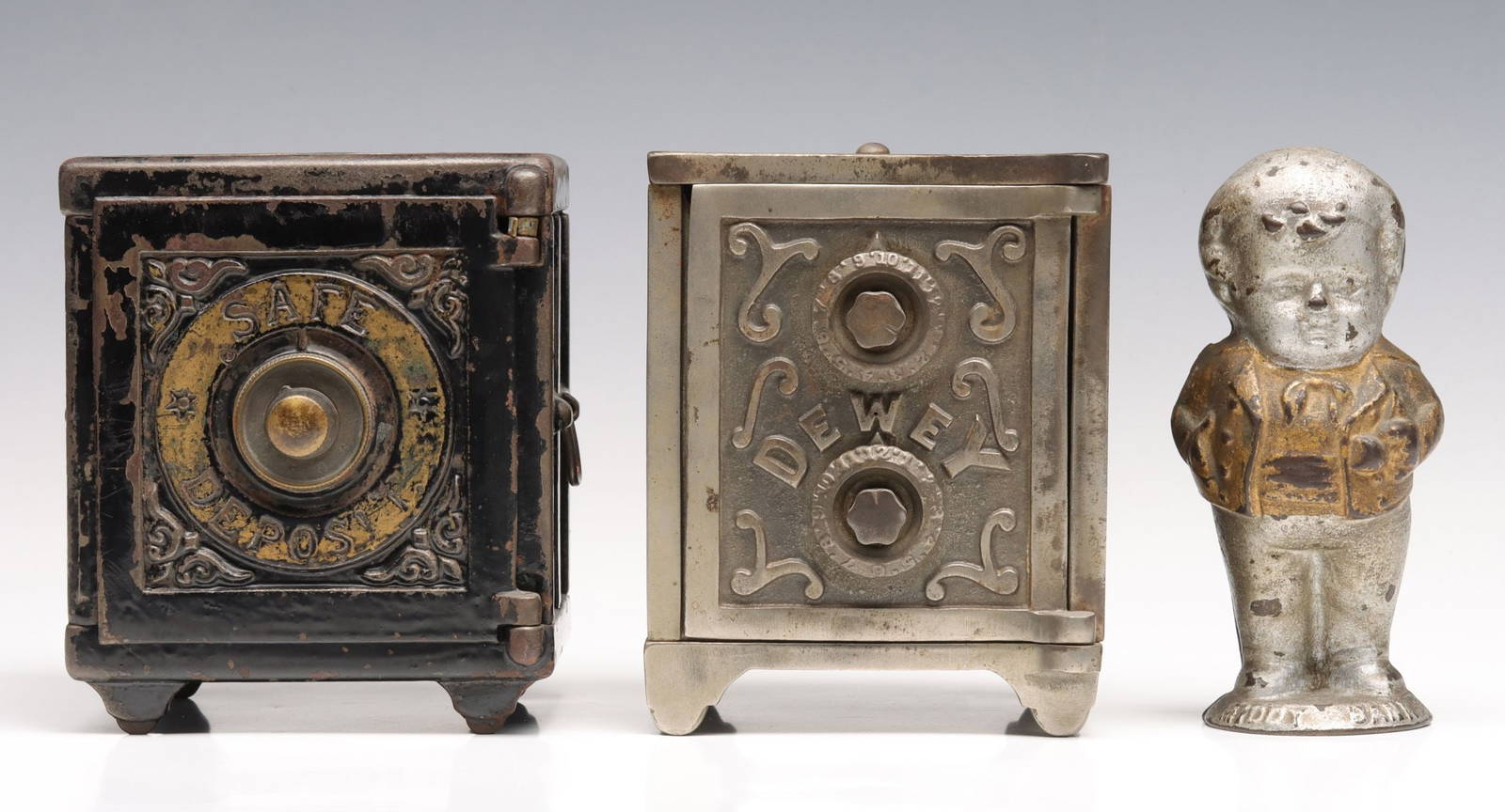 Three Antique Cast Iron Banks Auction