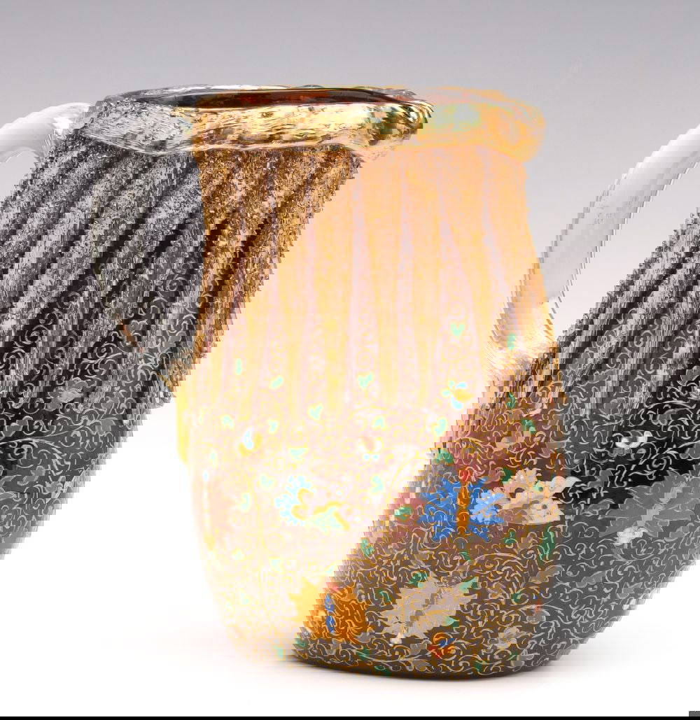 An Elaborate Moser Rose Amber Art Glass Jug With Icicles Auction