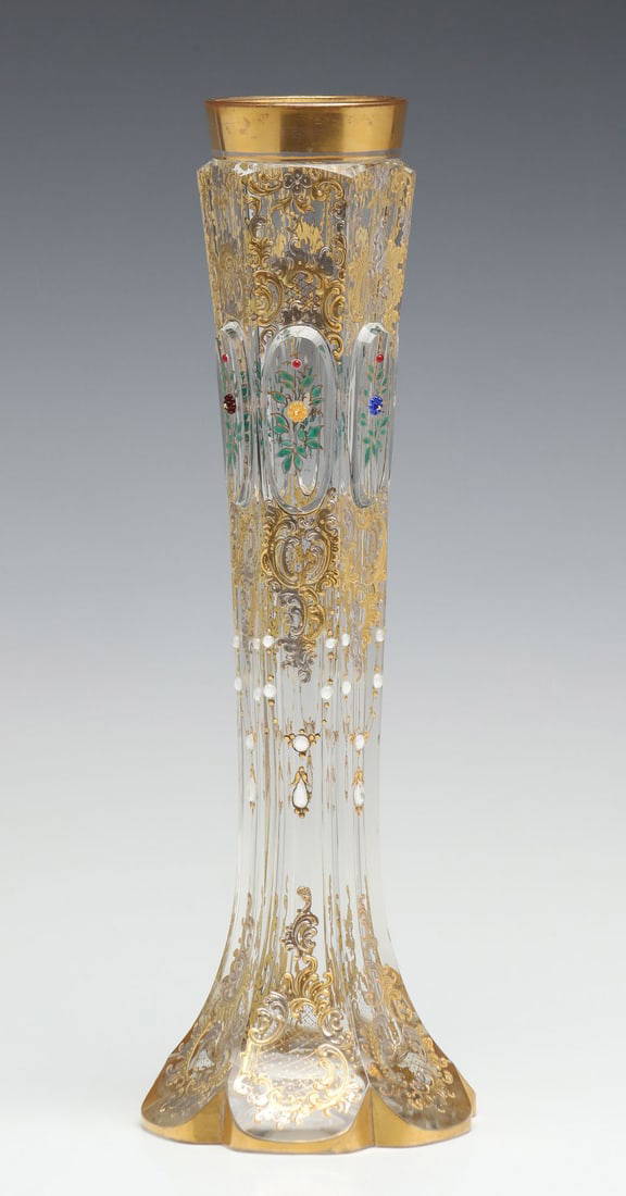 A Moser Vase With Cabochons And Multi-technique Enamels Auction