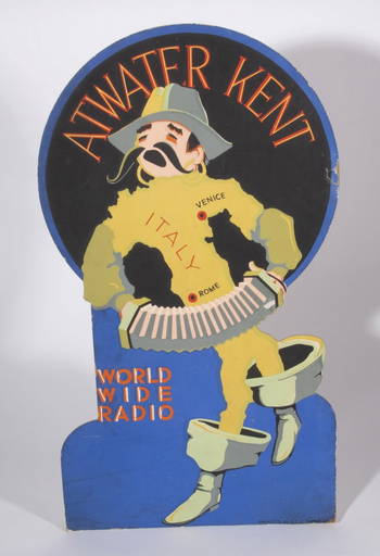 A Rare And Colorful Atwater Kent Diecut Sign C. 1930