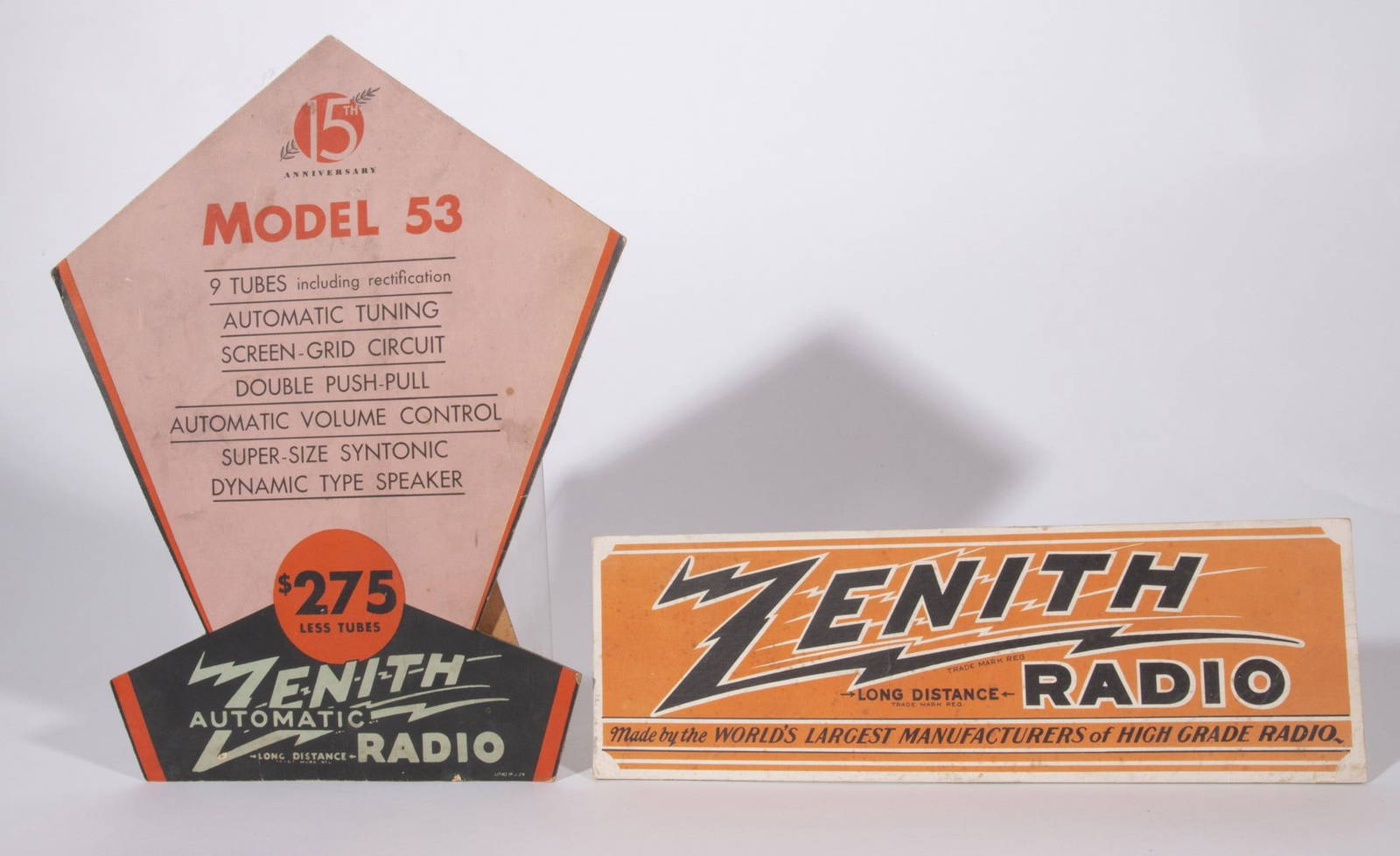 Two 1930s Zenith Cardboard Advertising Signs Auction