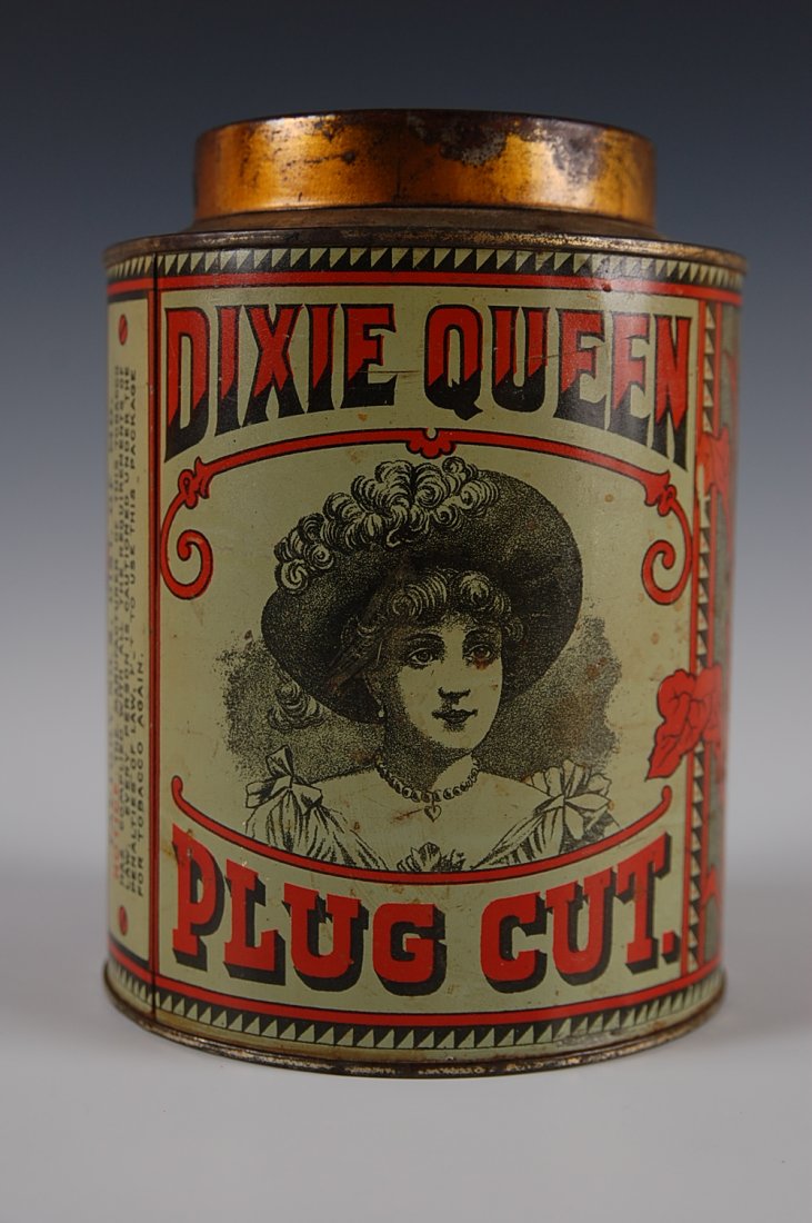DIXIE QUEEN PLUG CUT ROUND TOBACCO TIN,