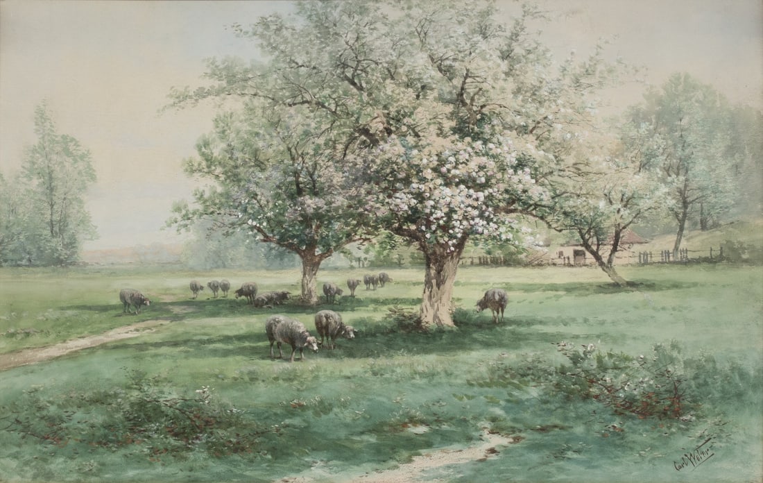 Carl Weber (1849-1922) Pastoral Scene Watercolor Auction