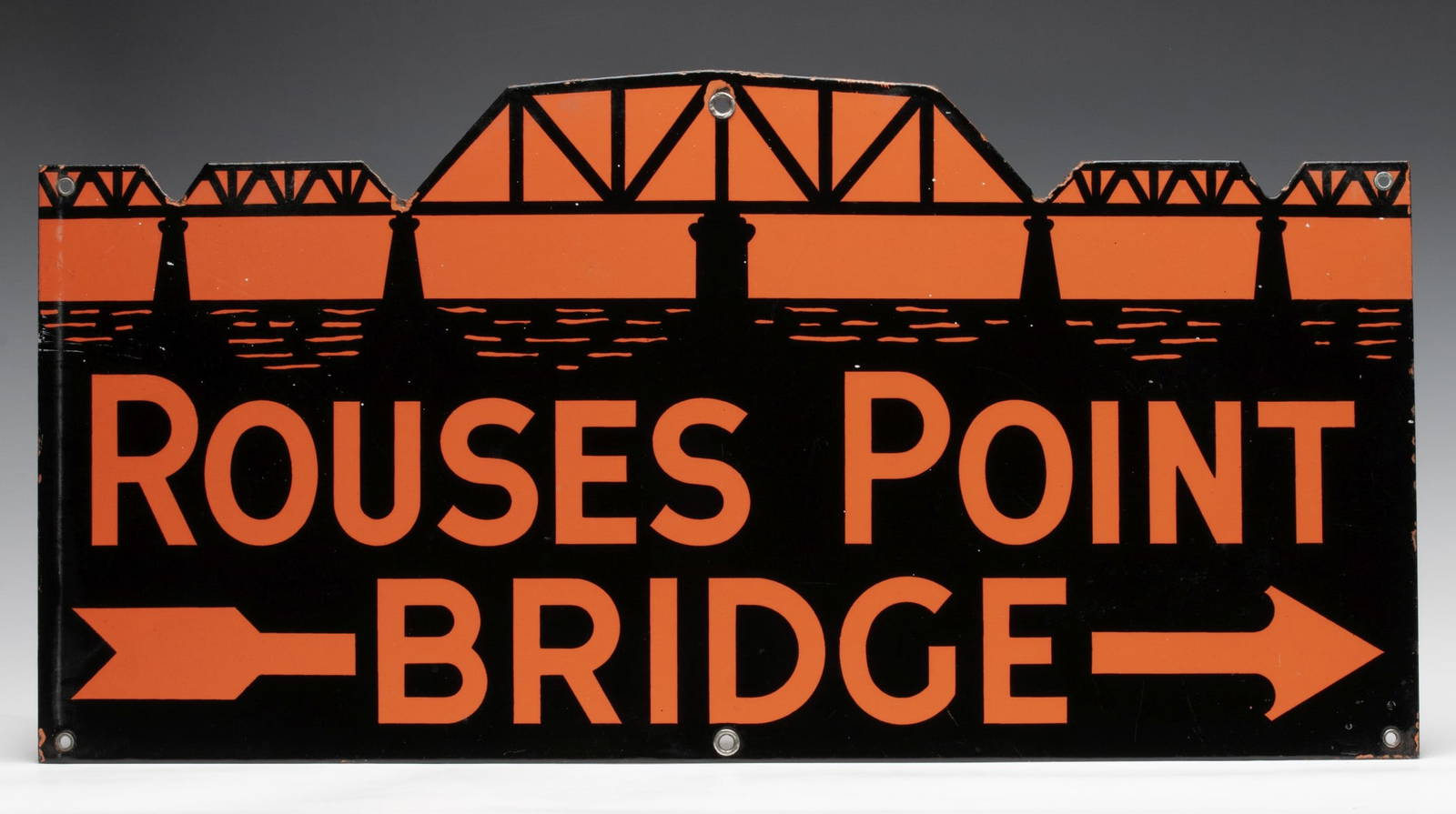 Original Porcelain Enamel Sign For Rouses Point Bridge Auction