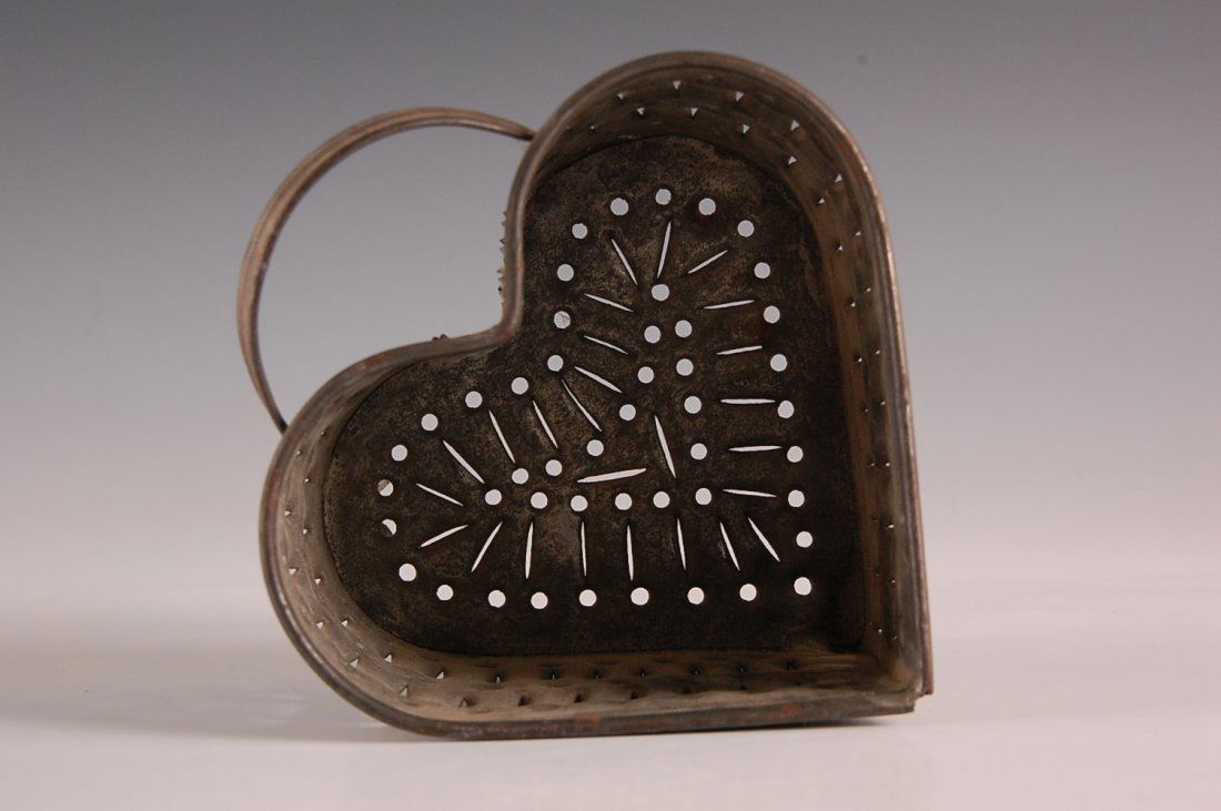 HEART-SHAPED PUNCHED TIN CHEESE MOLD