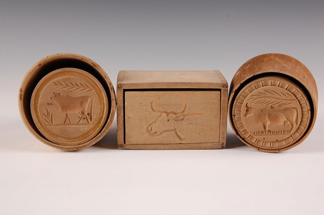 THREE COW-THEMED WOODEN BUTTER MOLDS