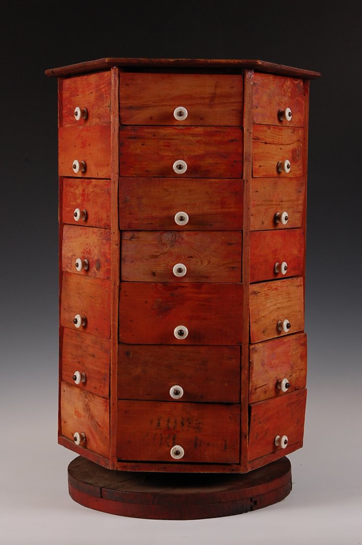 UNUSUAL SMALL 42 DRAWER REVOLVING SCREW CABINET