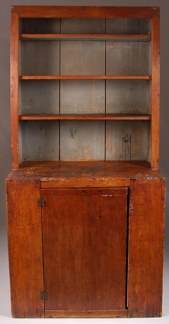 NEW ENGLAND STEP BACK OPEN CUPBOARD CIRCA 1800