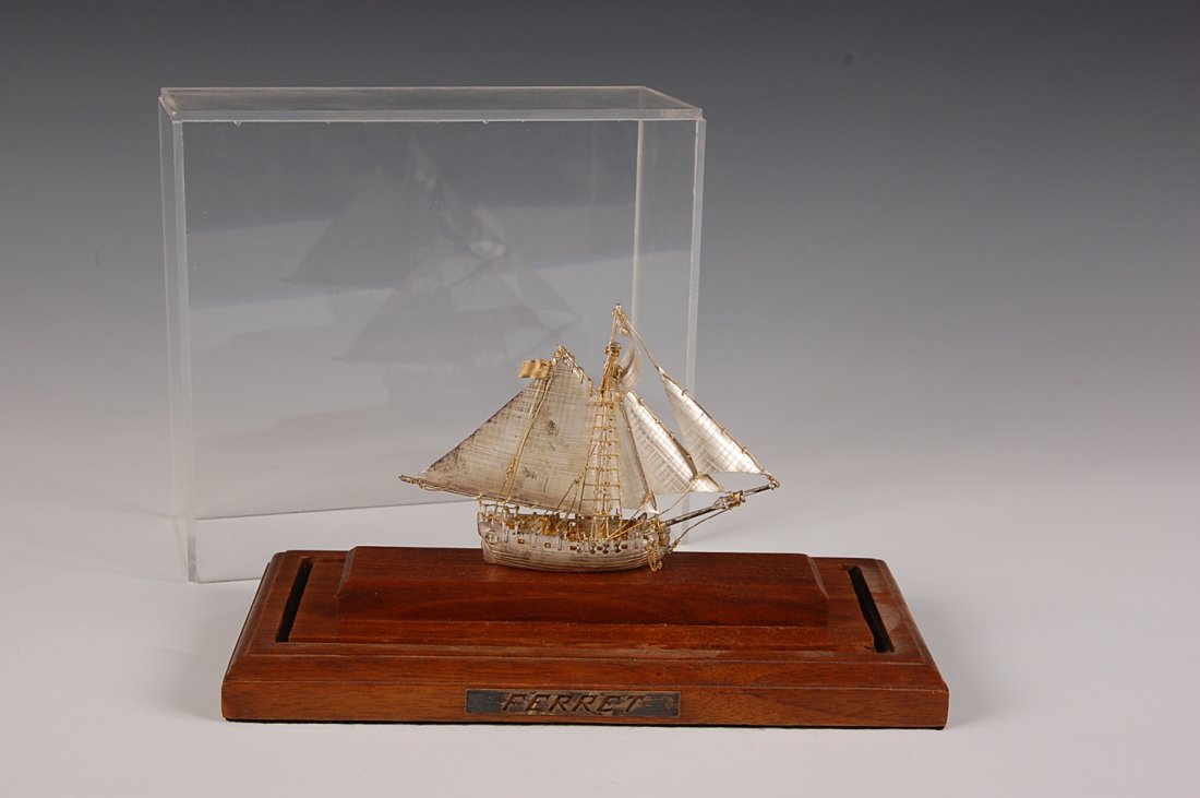 DETAILED STERLING SILVER MODEL OF THE SLOOP 'FERRET'