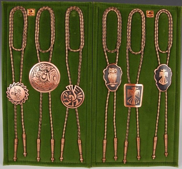SIX SOLID COPPER BOLO TIES BY BELL TRADING POST