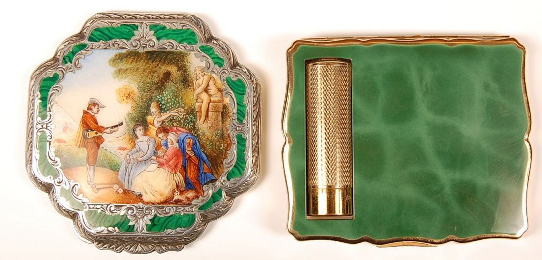 ITALIAN HAND-PAINTED ENAMEL & .800 SILVER COMPACT