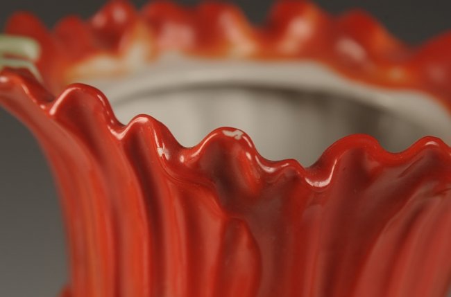 ROYAL BAYREUTH FIGURAL POPPY CHOCOLATE POT, RED : Lot 286