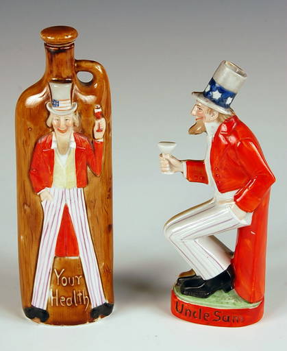 Two Schafer & Vater Uncle Sam Flasks