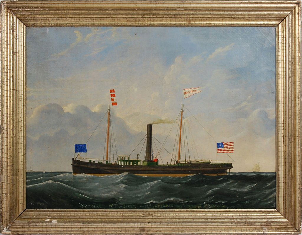 19TH C. AMERICAN MARITIME PAINTING OF THE ENOCH TRAIN