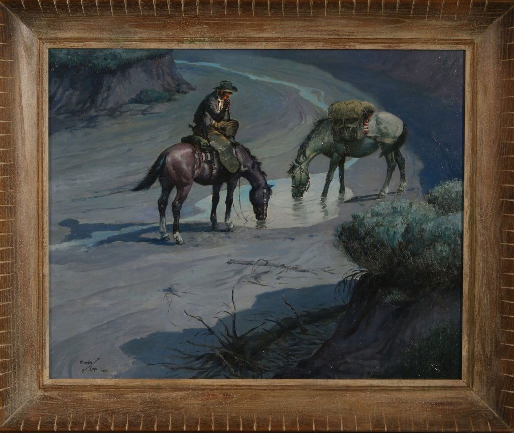 CHARLIE DYE (1906-1972) OIL ON CANVAS BOARD