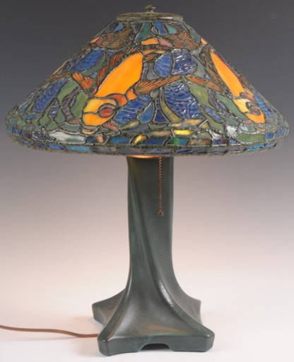 Zane Pottery Green Matte Lamp Base With Leaded Shade