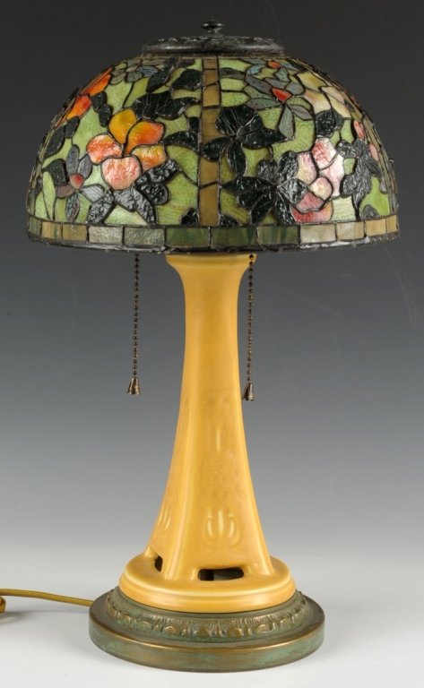1922 Rookwood Art Pottery Lamp Base With Leaded Shade